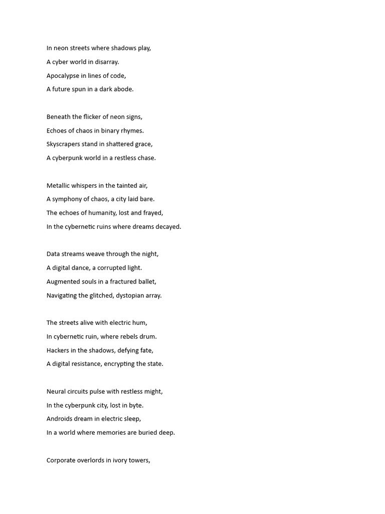 Cyberpunk Apocalypse Poem Collection | PDF
