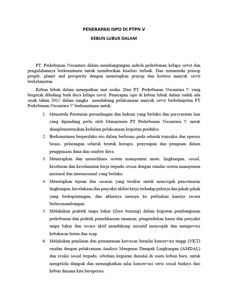 Penerapan Ispo Di PTPN V | PDF