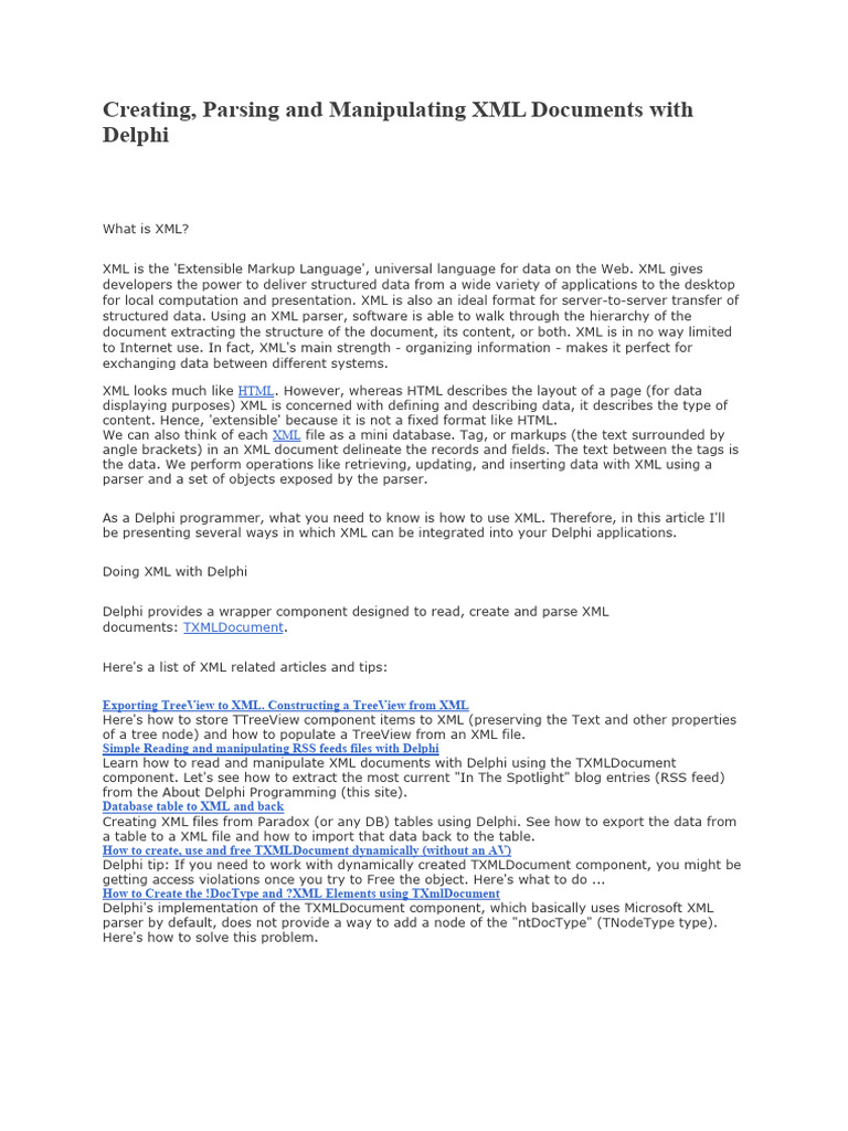Creating, Parsing and Manipulating XML Documents With Delphi | PDF | Xml | Html
