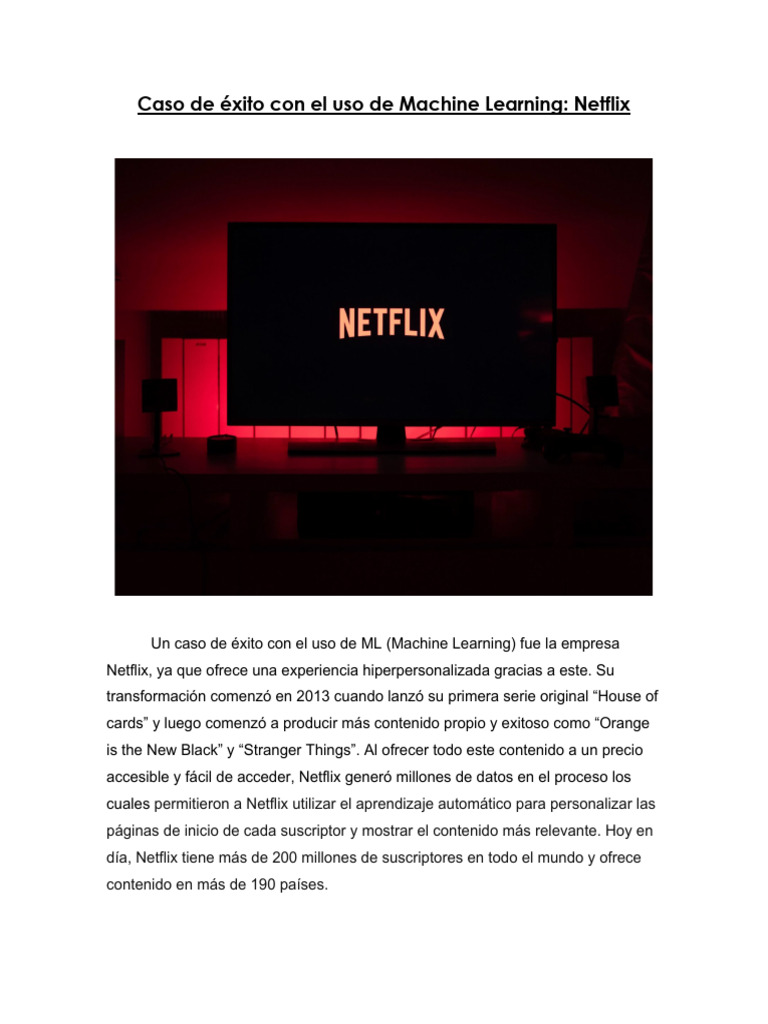 Caso de éxito con el uso de Machine Learning- Netflix | PDF | Netflix | Aprendizaje automático