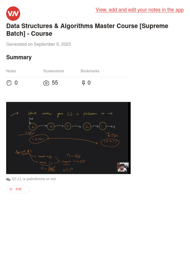 Data Structures & Algorithms Master Course (Supreme Batch) - Course | PDF