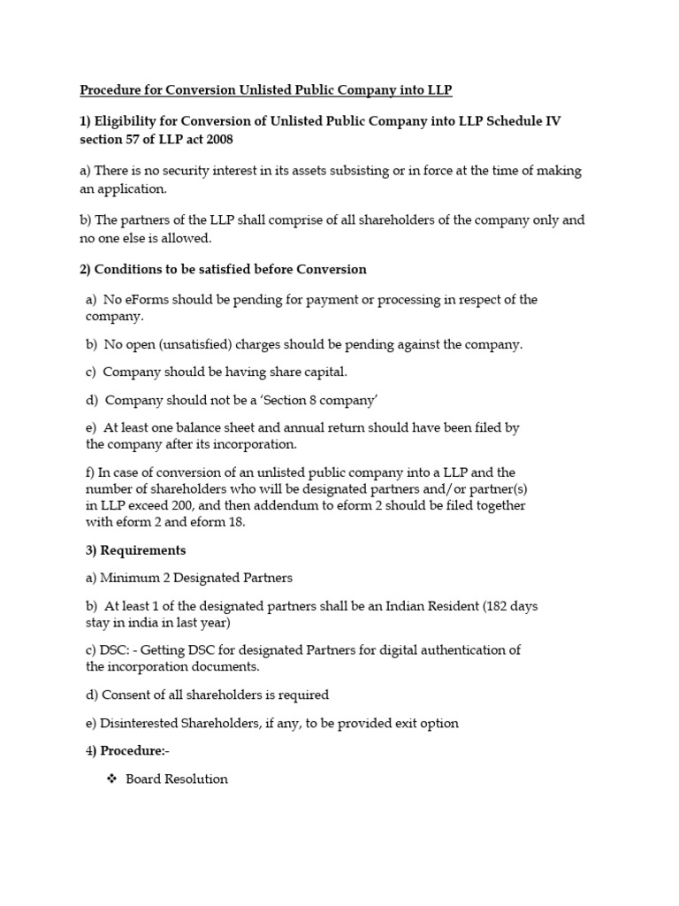 Procedure For Conversion Into LLP | PDF | Business | Corporations