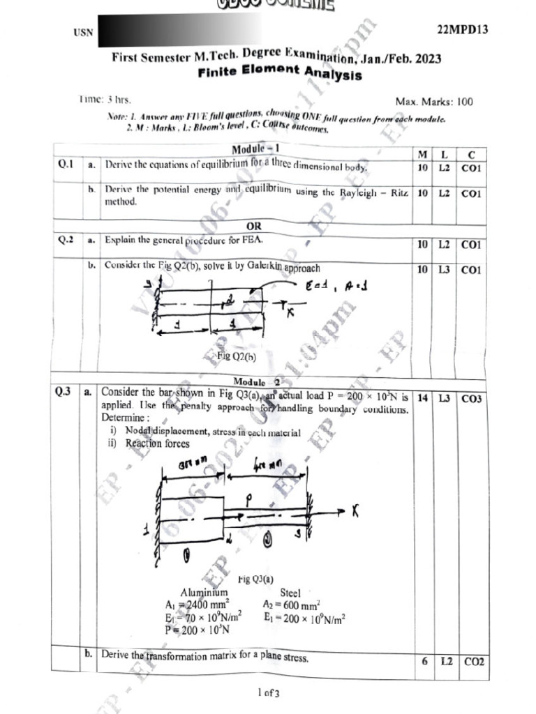 Finite Element Methods - Question Paper PDM | PDF