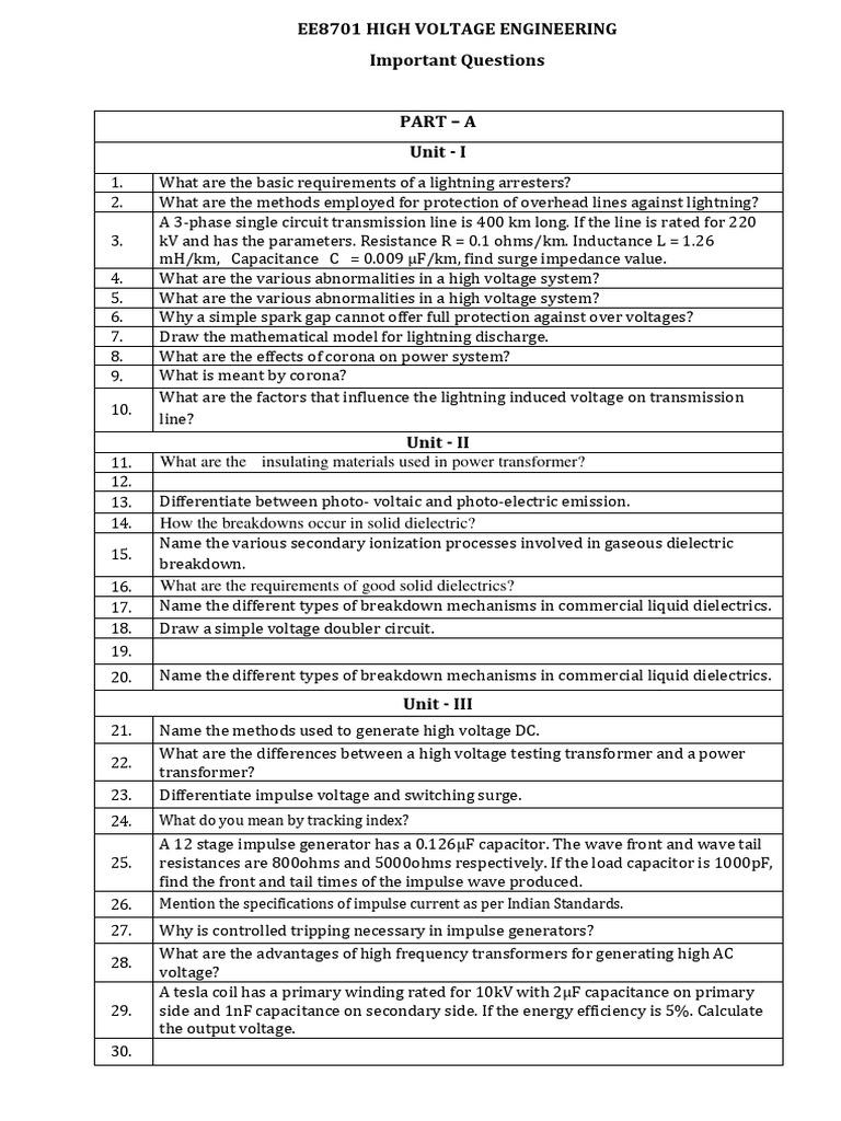 HVE Impartant Question | Download Free PDF | Electrical Breakdown | Voltage