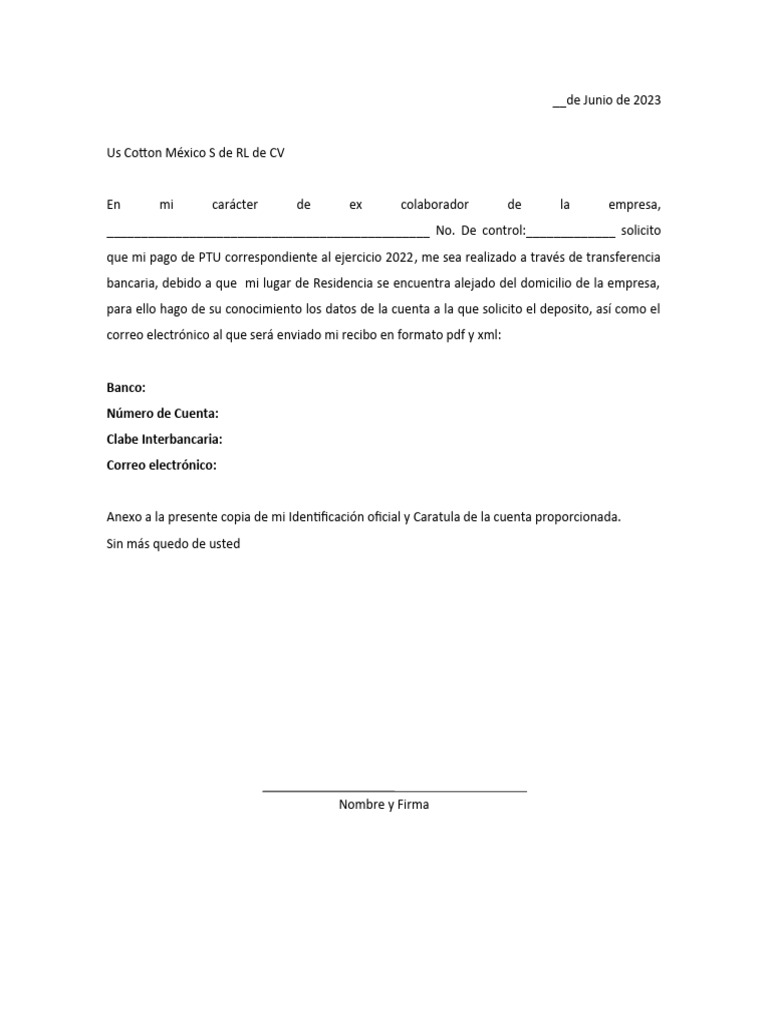 Carta para PTU | PDF