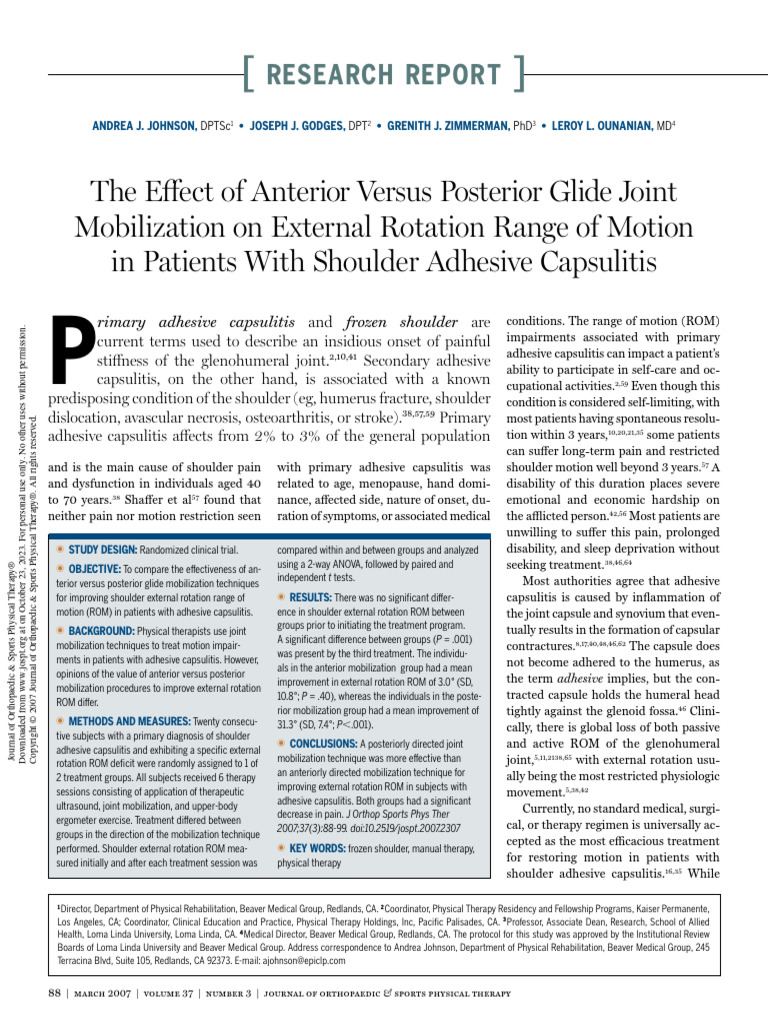 Johnson Et Al 2007 The Effect of Anterior Versus Posterior Glide Joint ...