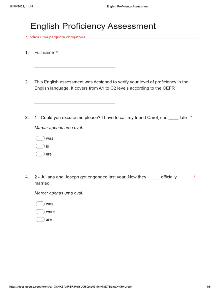 English Proficiency Assessment | PDF