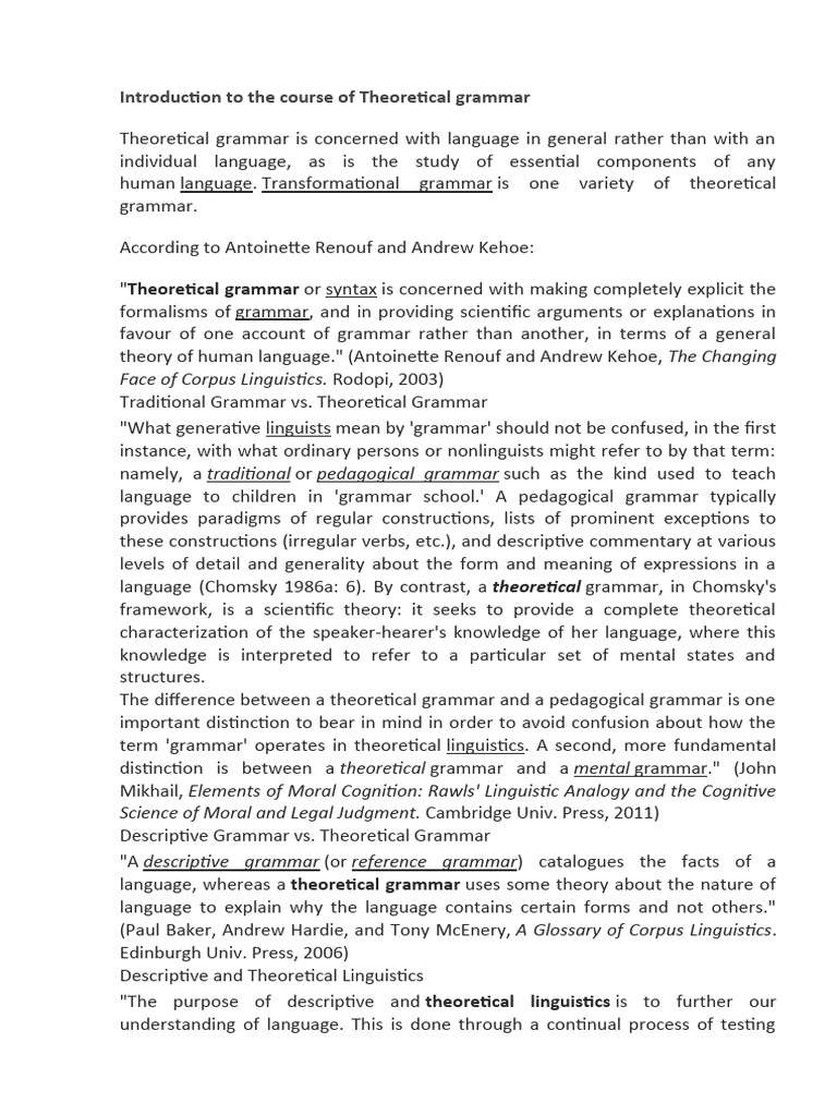 Introduction To The Course of Theoretical Grammar | PDF | Word | Theory