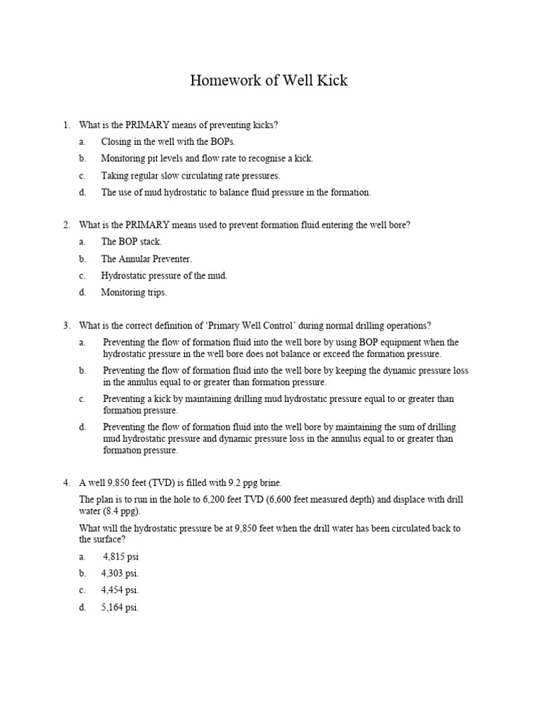 Homework of Well Kick | PDF | Chemical Engineering | Applied And ...