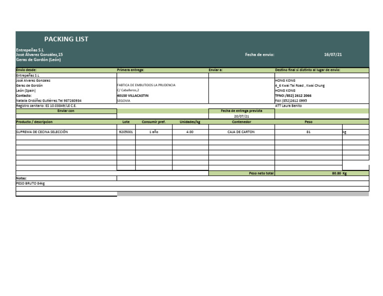 Packing List Exportacion | PDF