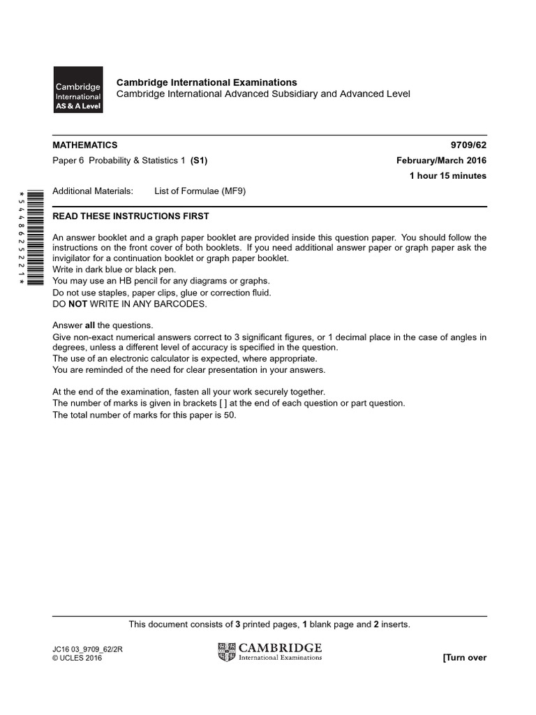 Stats (s1) As Level | PDF | Normal Distribution | Probability Distribution