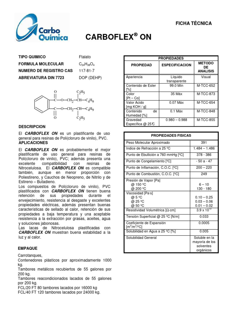 Carboflex ON: Tipo Quimico Formula Molecular Numero de Registro Cas ...