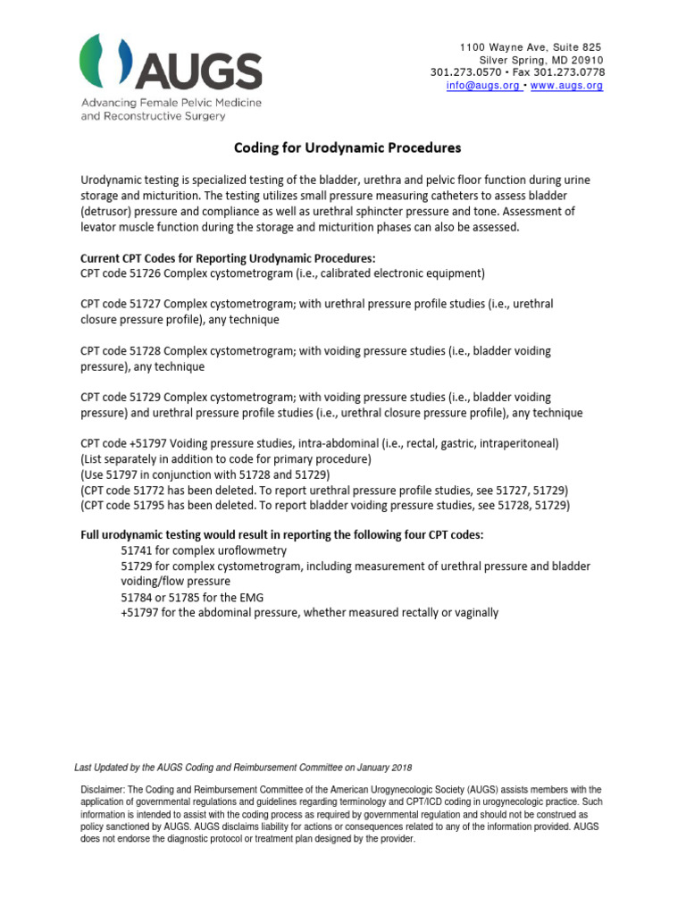 Coding Fact Sheet For Urodynamic Procedures. 2017 v2 | PDF | Urination ...