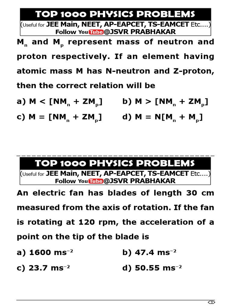 Top 1000 Physics Problems for Exams | PDF | Amplifier | Electron