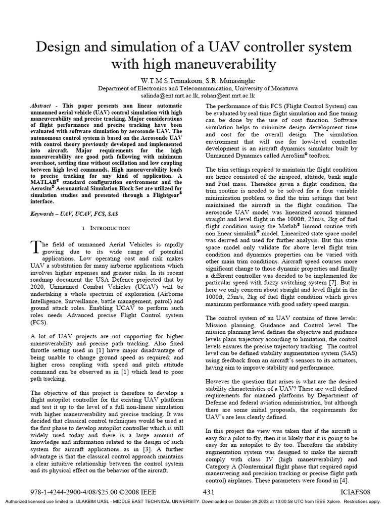Design and Simulation of A UAV Controller System With High Maneuverability | PDF | Control ...