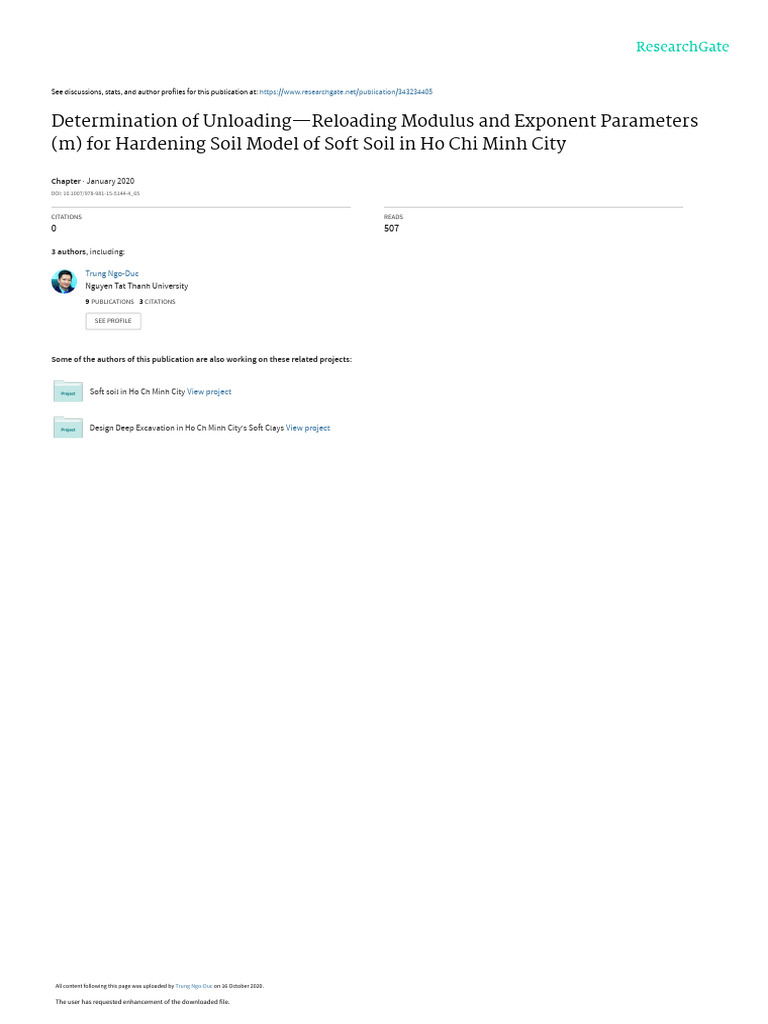 Determination of Unloading-Reloading Modulus and Exponent Parameters (M) For Hardening Soil ...