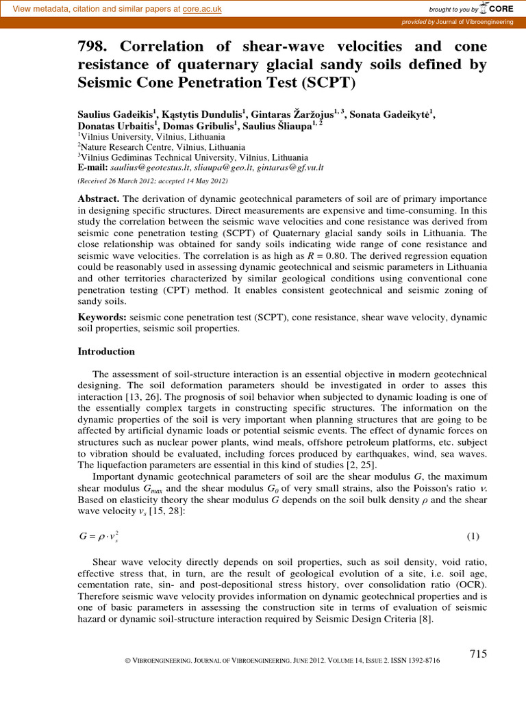 Correlation of Shear-Wave Velocities and Cone Resistance | PDF ...