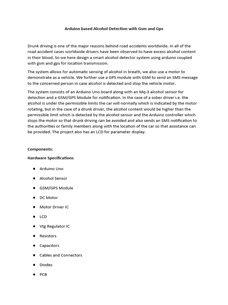 Arduino Based Alcohol Detection With GSM and Gps | PDF