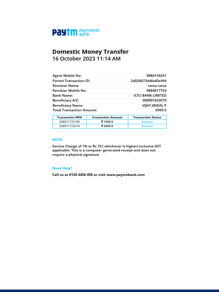 Money Transfer Receipt | PDF