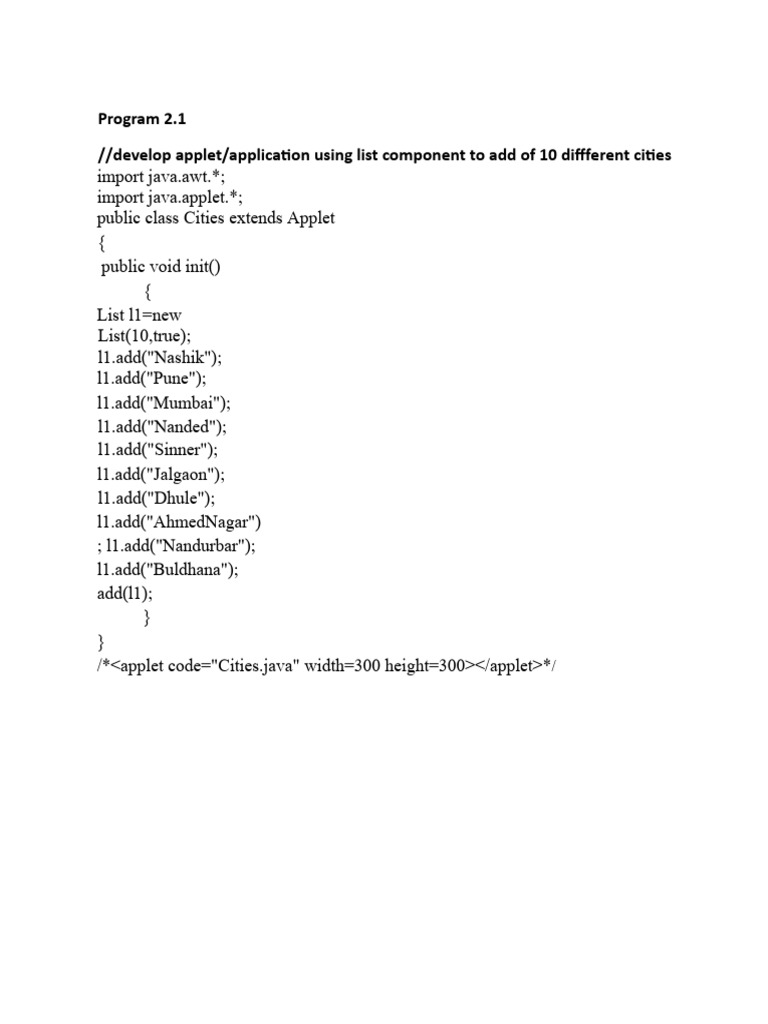 Program 2.1 //develop Applet/application Using List Component To Add of ...