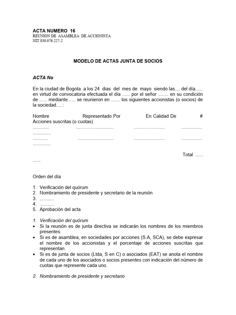 ACTA JUNTA DE SOCIOS 16 Richard | PDF | Gobierno ACTA JUNTA DE SOCIOS 16 Richard | PDF | Gobierno