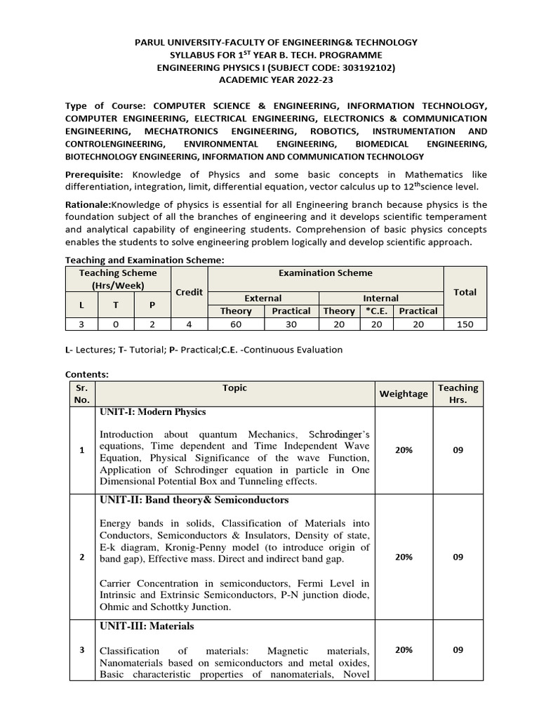 B.Tech Engineering Physics | PDF | Engineering | Semiconductors