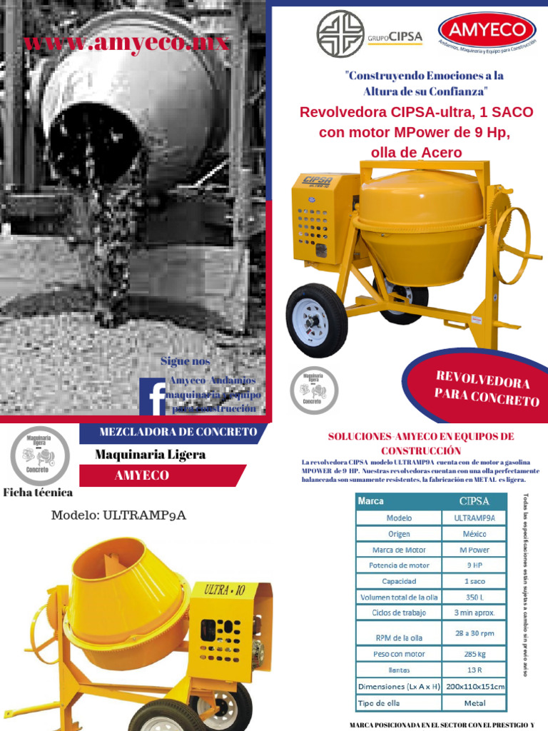 Revolvedora CIPSA 1 Saco 9HP Gasolina | PDF | Vehículos | Vehículo de motor