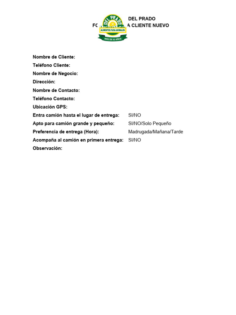 Cliente Nuevo Formulario | PDF