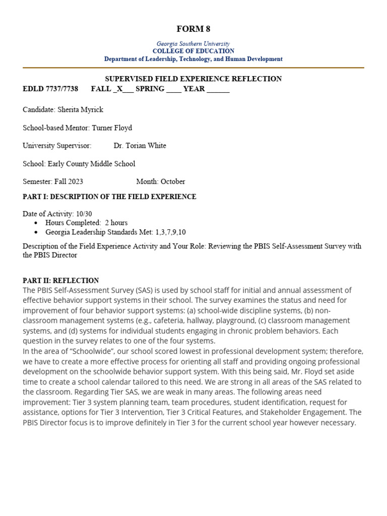 Reflection - Reviewing The Pbis Self-Assessment Survey With The Pbis ...
