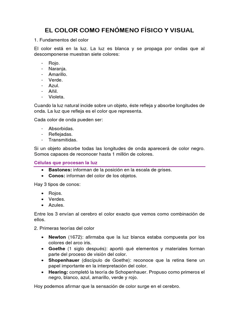 EL COLOR COMO FENÓMENO FÍSICO Y VISUAL | PDF | Color | Ligero