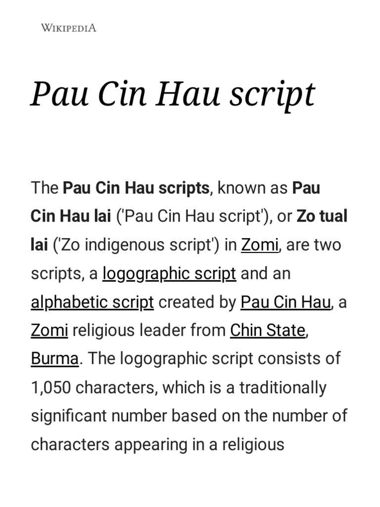 Pau Cin Hau Script - Wikipedia | PDF | Human Communication | Linguistics
