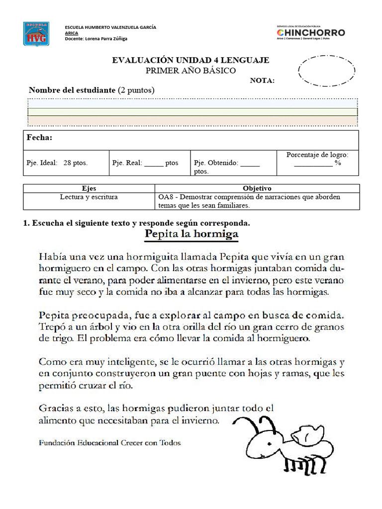 Evaluación Unidad 4 Lenguaje | PDF