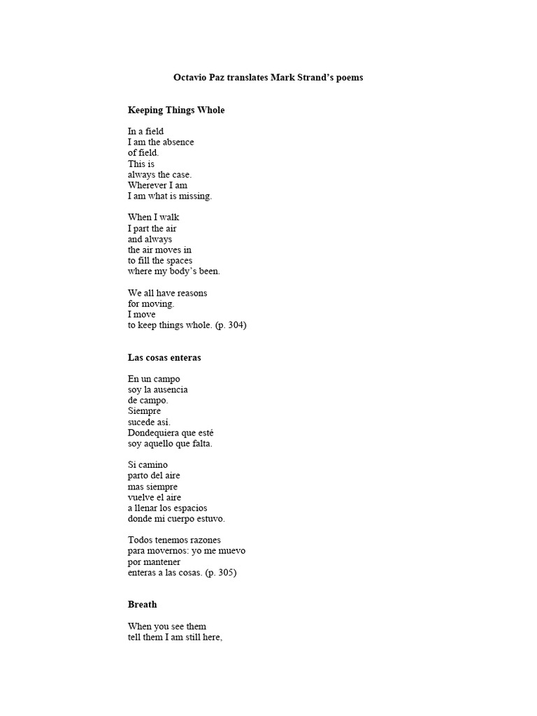 Traducción de poemas de Mark Strand | PDF | Poesía