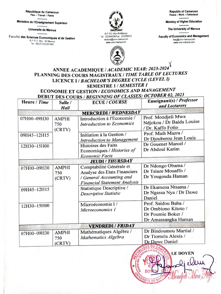 Planning Des Cours | PDF