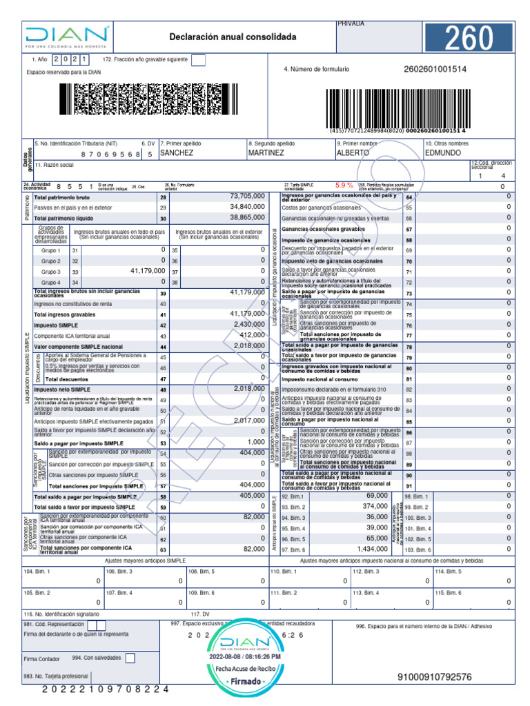 FORMULARIO_260 AÑO 2021 | PDF | Impuestos | Science