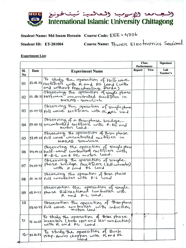 INDEX of Power Electronics Lab | PDF