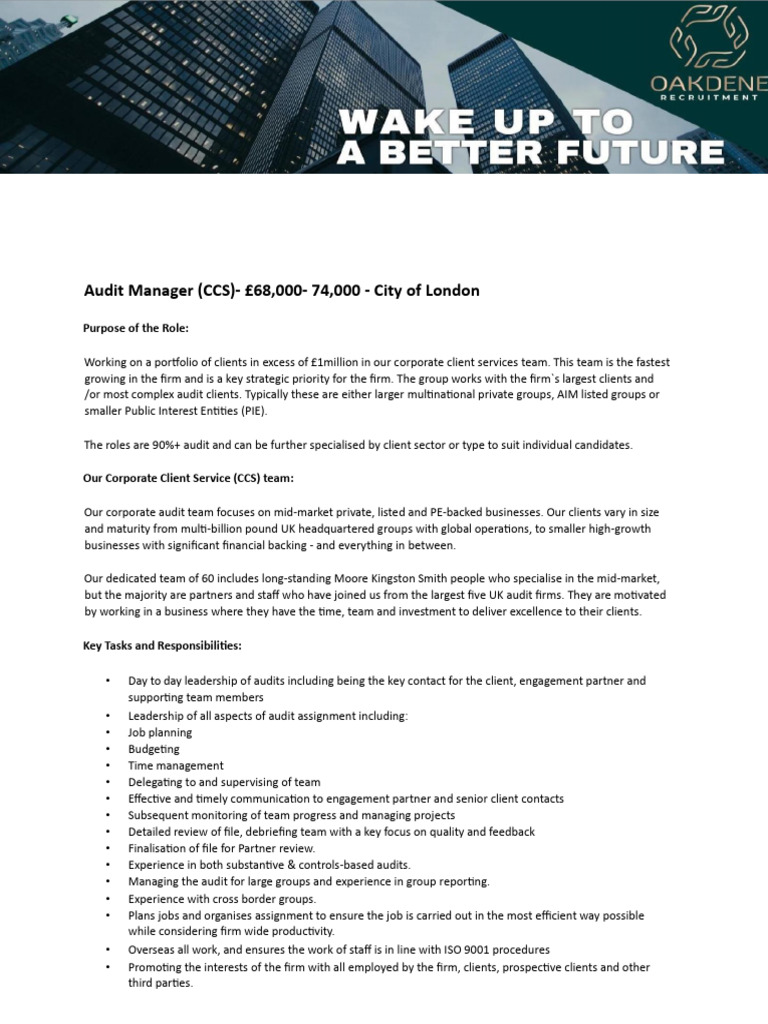 Audit Manager (CCS) - London | Download Free PDF | Audit | Accounting
