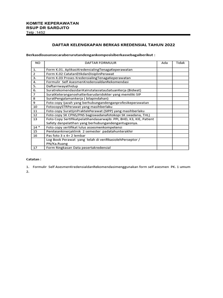 Daftar Check List Syarat Kelengkapan Rekredensial Dan Kredensial 2022 ...