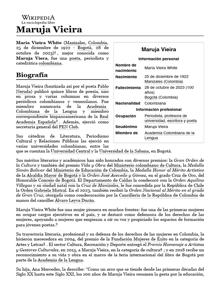 Maruja Vieira: Poeta y Activista Colombiana | PDF | Colombia | Bogotá