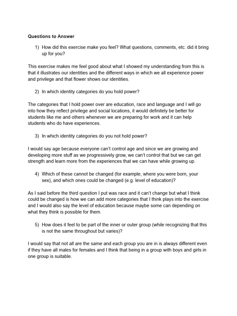 Power Flower Identity Reflection Exercise | PDF
