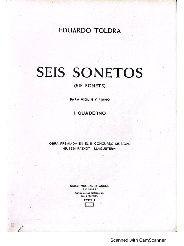 Seis Sonetos (Parte I) Toldrá | PDF