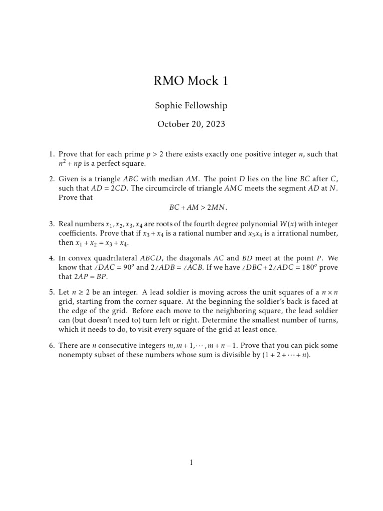 Sophie RMO Mock 1 | PDF