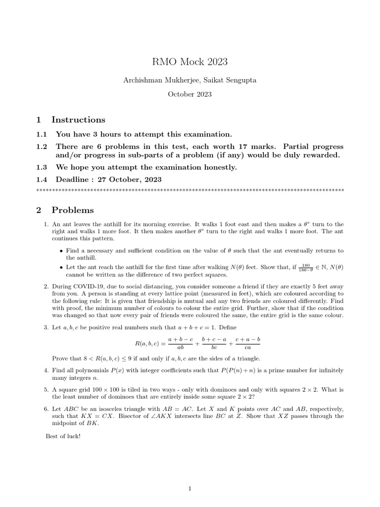 RMO Mock 2023 | PDF | Mathematics