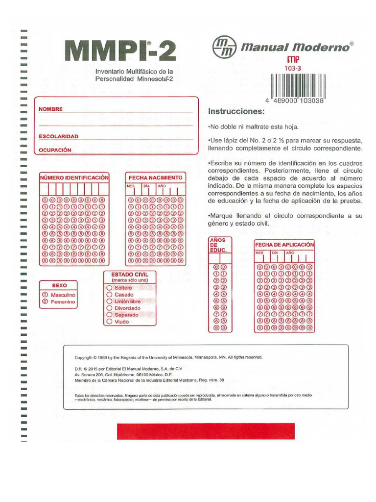 Mmpi 2 Hoja de Respuestas para El Test Mmpi - Compress | PDF