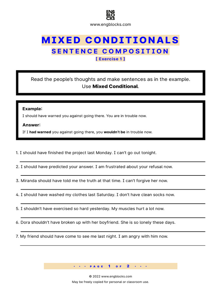 Mixed Conditionals Sentence Composition Exercise 1 | PDF