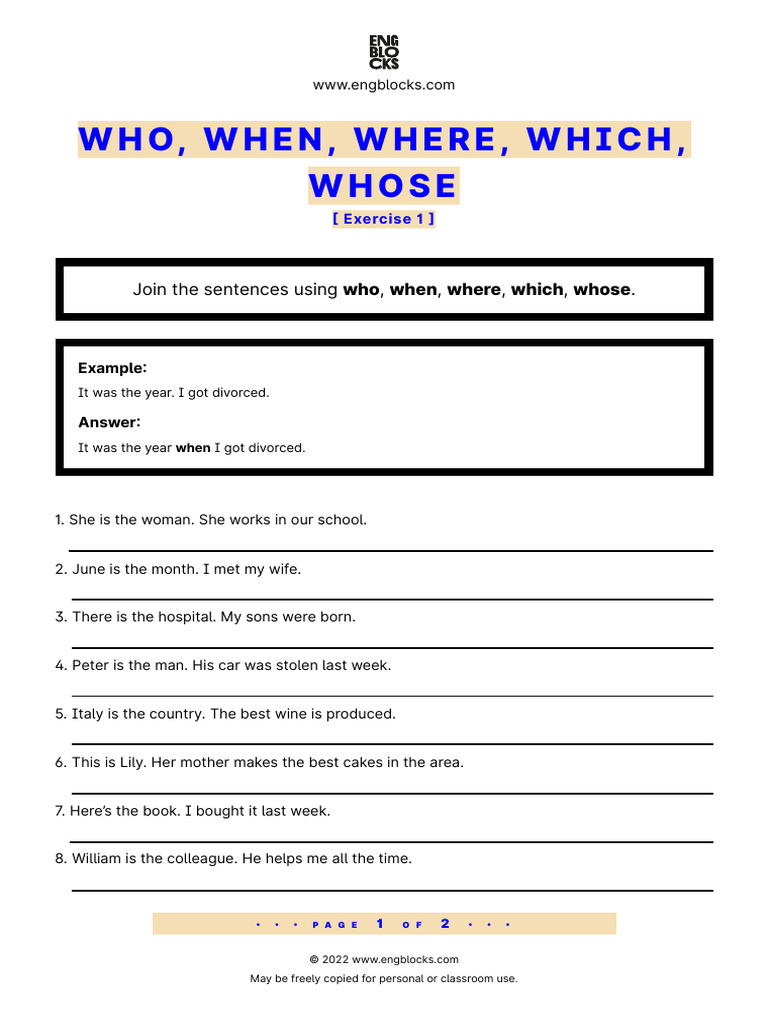 Sentence Joining Exercises with Who/When | PDF