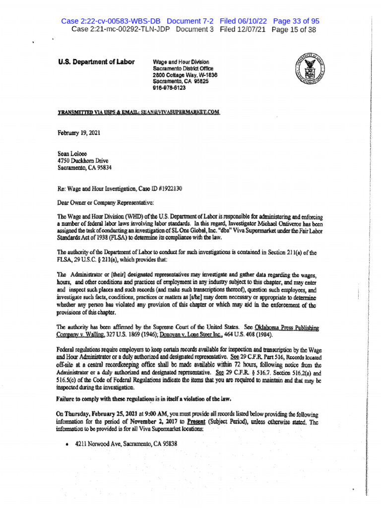 Februrary 2021 DOL Letter To Loloee | PDF | Employment | Sick Leave