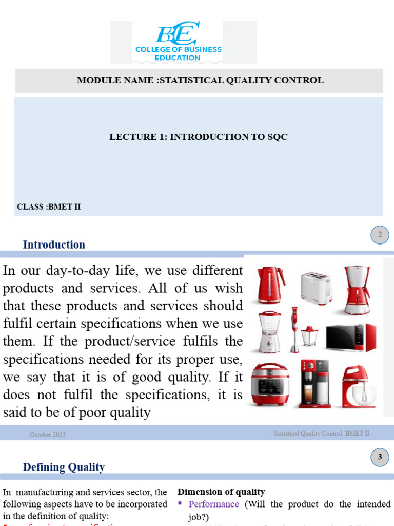 Lecture 1-Ntroduction To SQC | PDF | Statistics | Sampling (Statistics)
