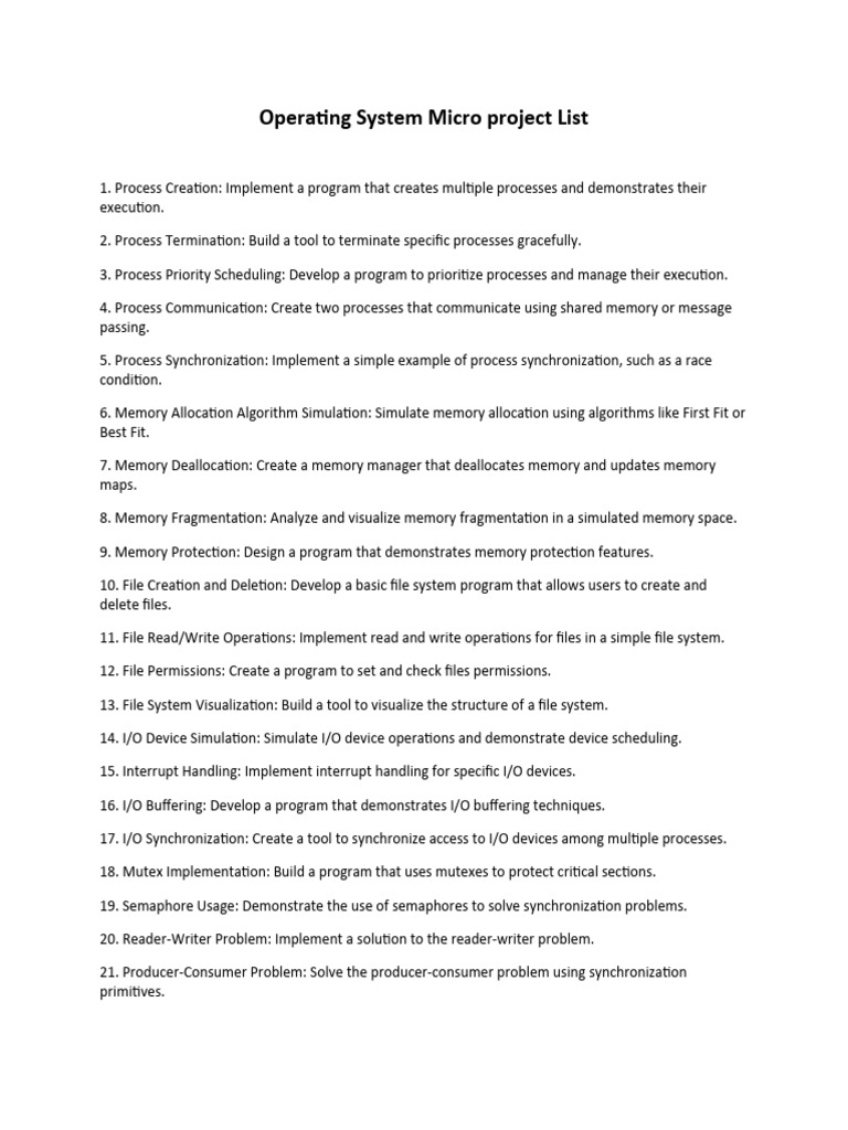50 Basic Micro Project Topics For Operating Systems | PDF | Computer File | File System