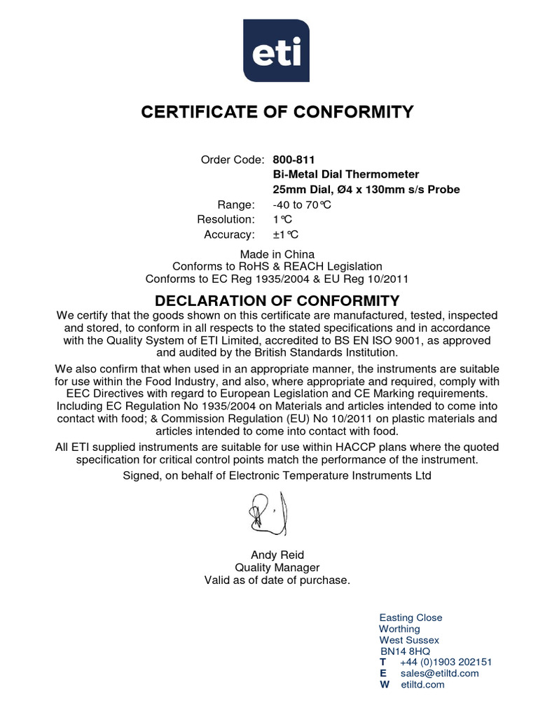 Certificate of Conformity | PDF